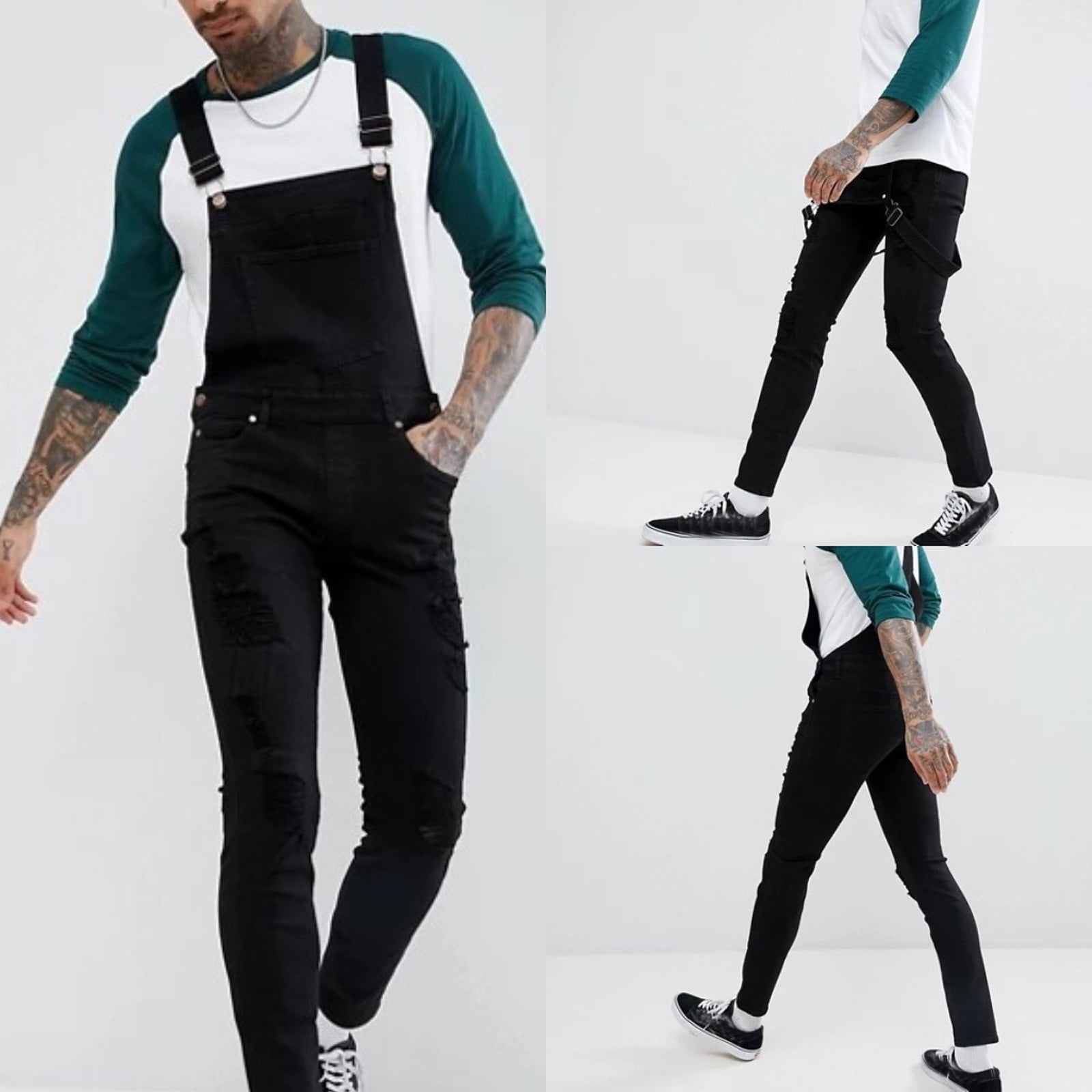 Holiday Clearance! ZVNAΖH Men's Denim Bib Overalls Black Slim fit ...