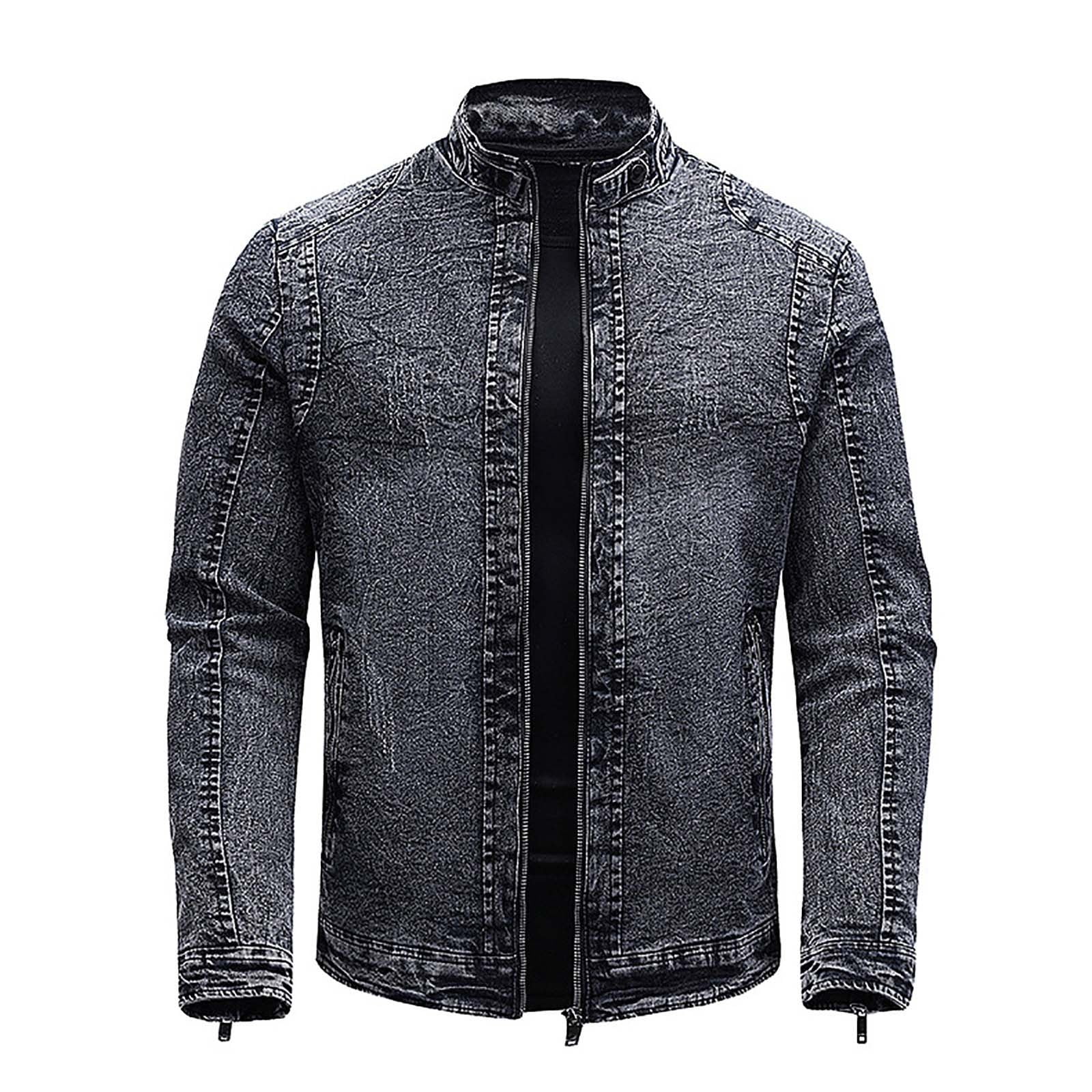 Holiday Clearance! ZVNAΖH Men's Denim Jacket Zipper Retro Band Collar ...