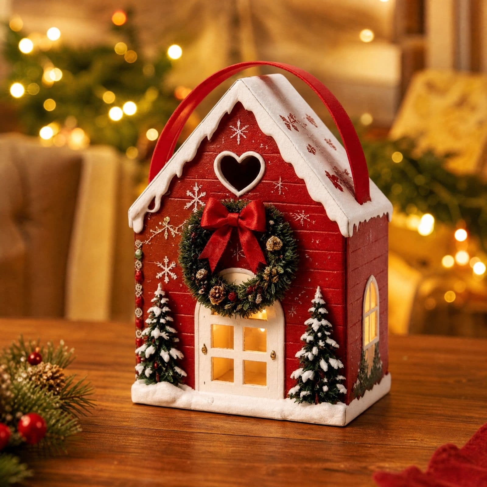 Holiday Cottage Handle Gift Box – Christmas Village Style, Cardboard ...