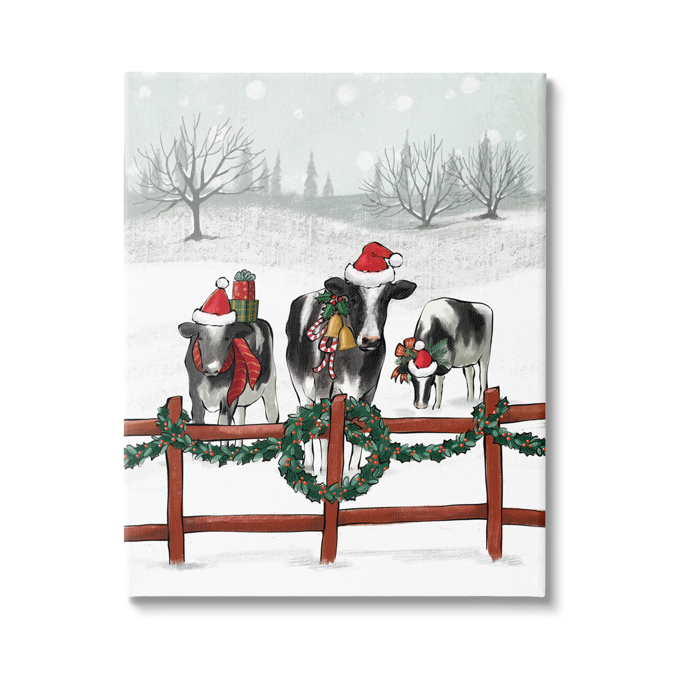 Holiday Cows Farmland Fence Holiday Graphic Art Gallery Wrapped Canvas ...