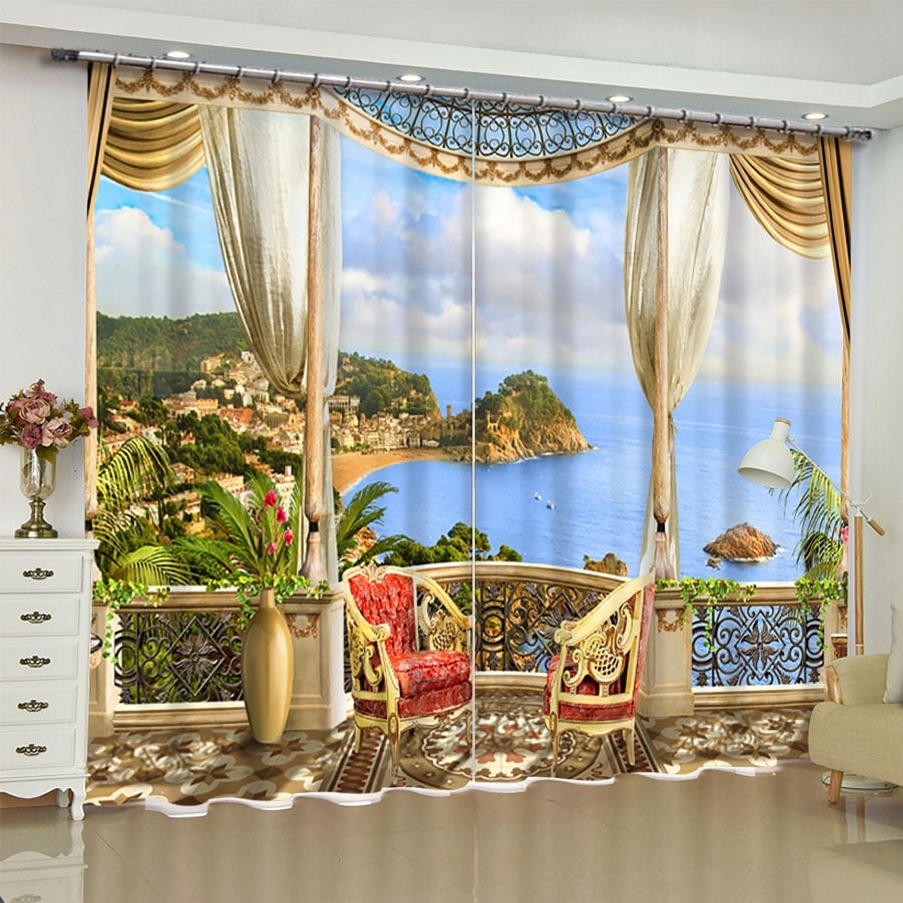 Holiday Curtains Seaside Coconut Tree Print Drape for Living Room Floor ...