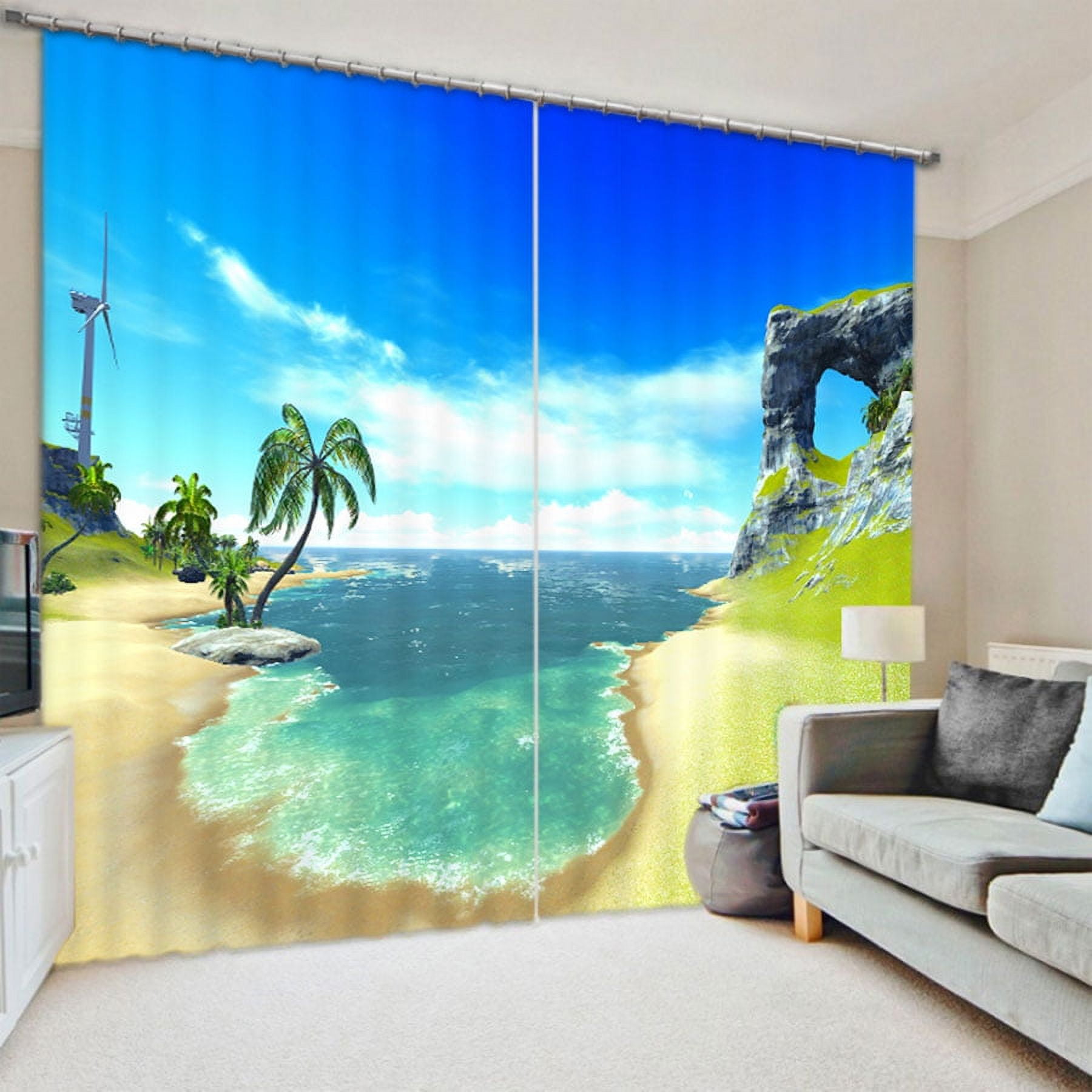 Holiday Curtains Seaside Coconut Tree Print Drape for Living Room Floor ...