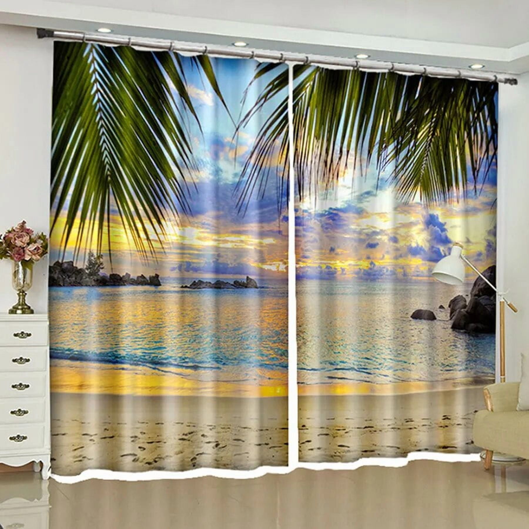 Holiday Curtains Seaside Coconut Tree Print Drape for Living Room Floor ...