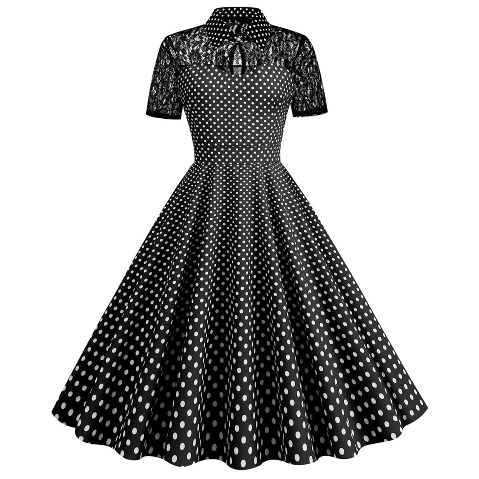 Holiday Deals Smihono Womens Vintage 1950s Style Blue Polka Dot Swing