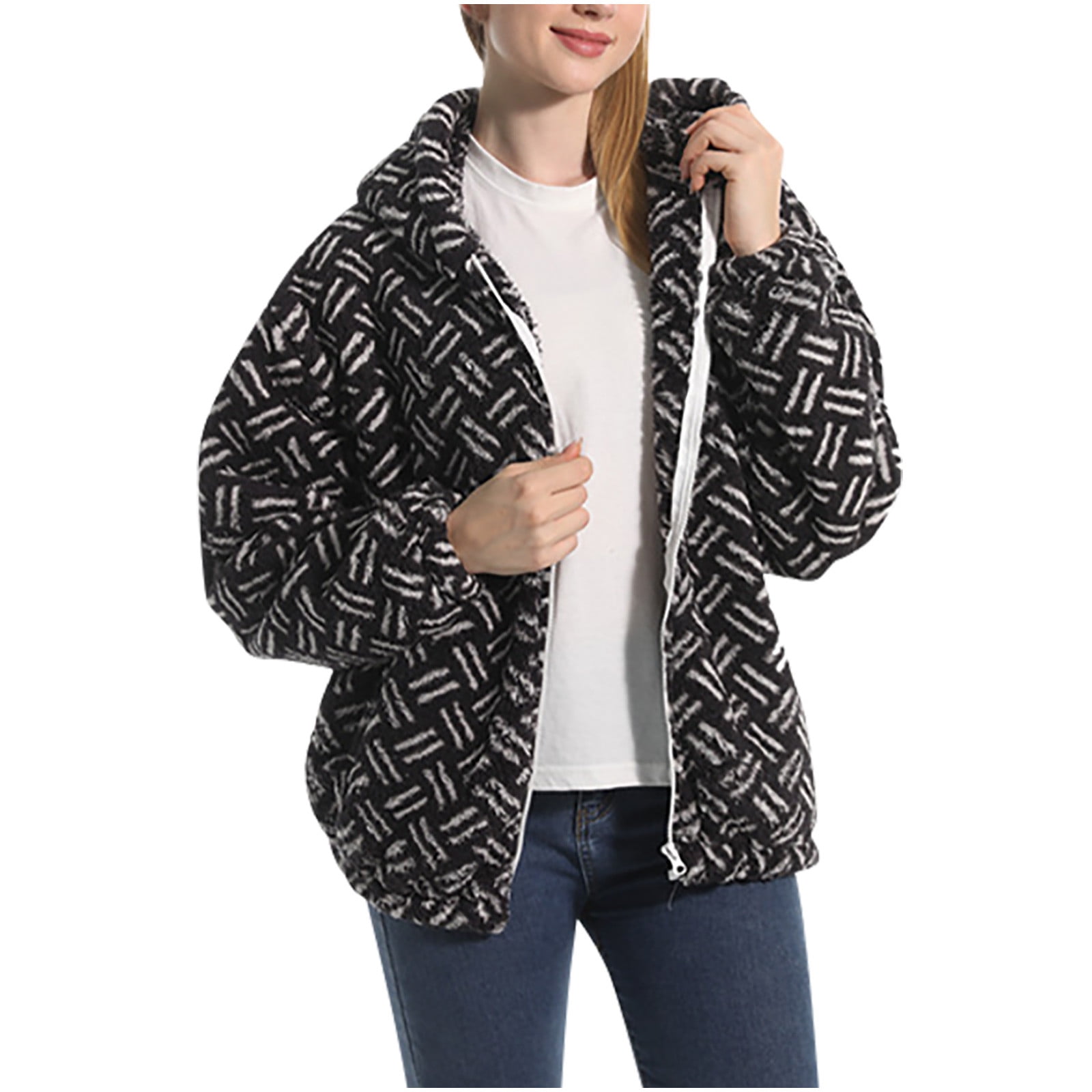 Holiday Deals Saving! Pejock Women's 2023 Fashion Winter Coat Long Sleeve Lapel Zip Up Faux ...