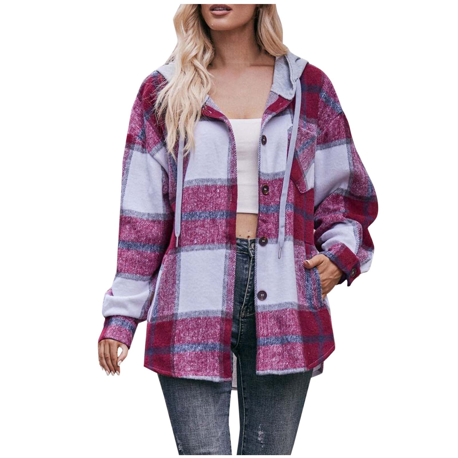 Holiday Deals Saving! Pejock Womens Flannel Shacket Jacket Casual ...