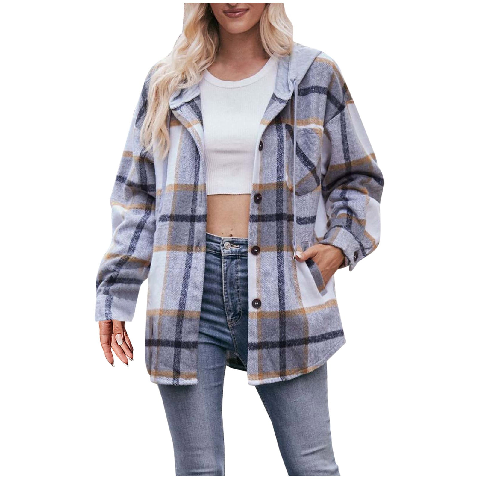 Holiday Deals Saving! Pejock Womens Flannel Shacket Jacket Casual ...