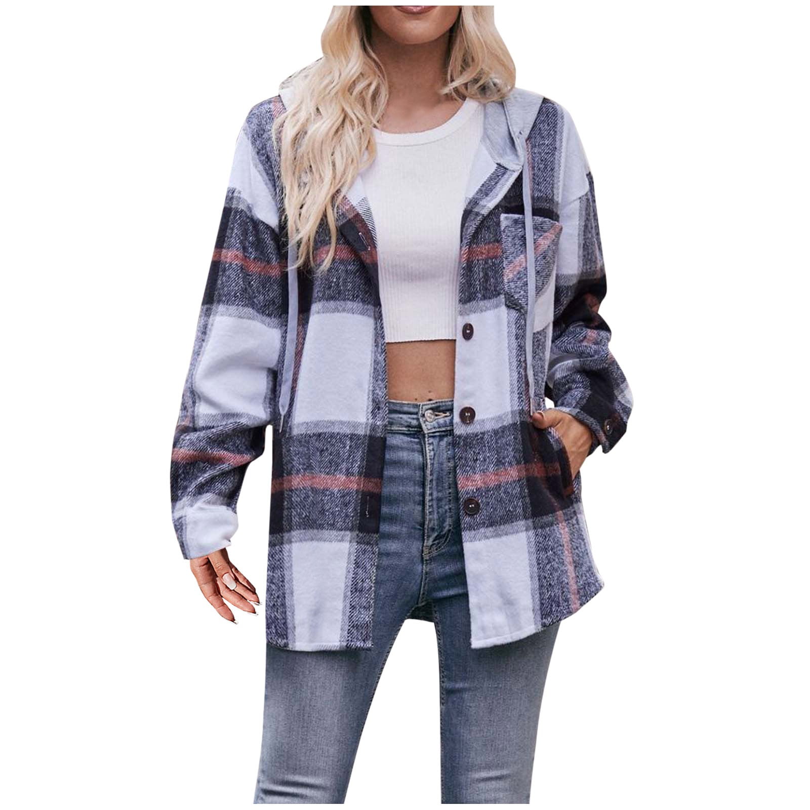 Holiday Deals Saving! Pejock Womens Flannel Shacket Jacket Casual ...