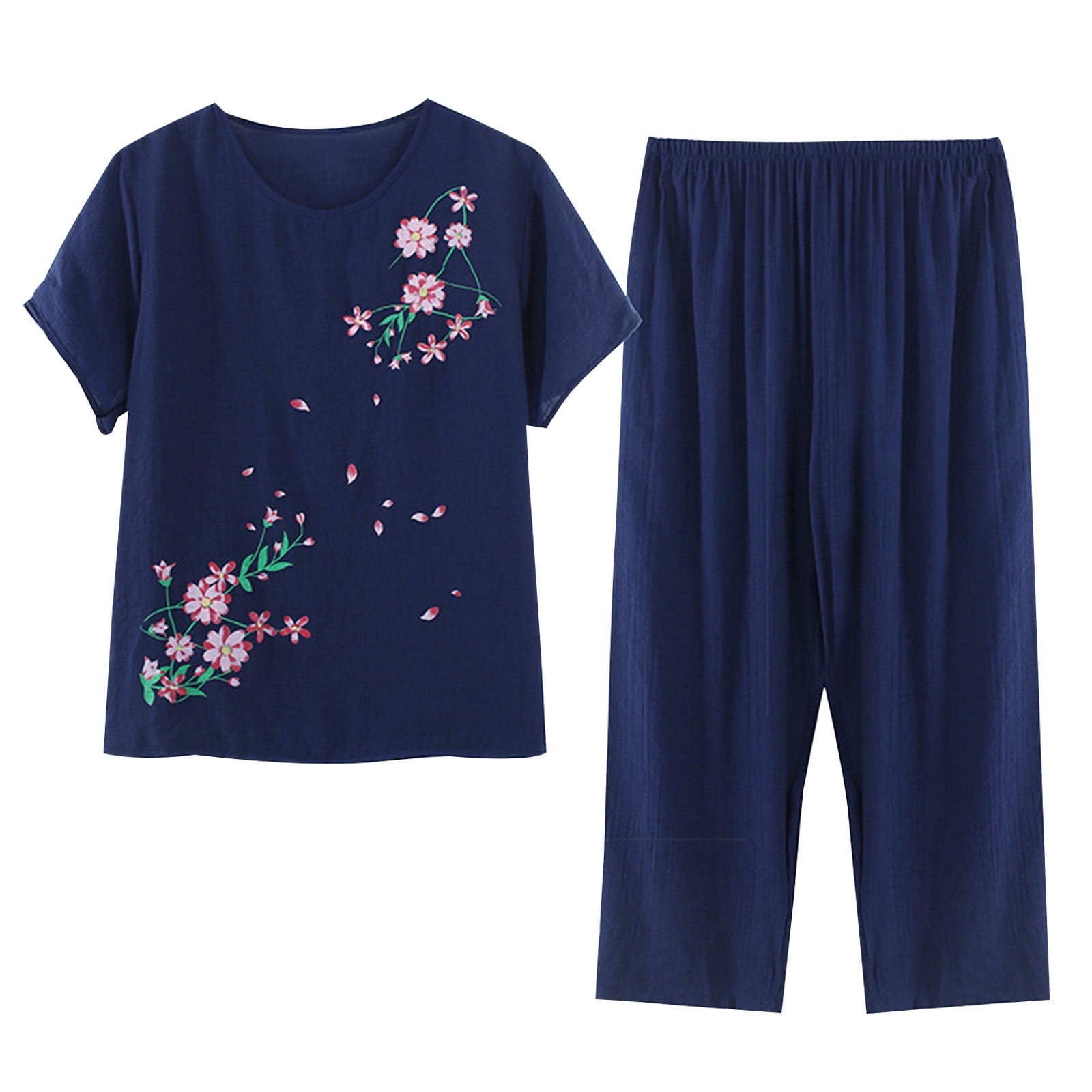 Holiday Deals Yievot Womens Pajama Set Soft Short Sleeve Top With