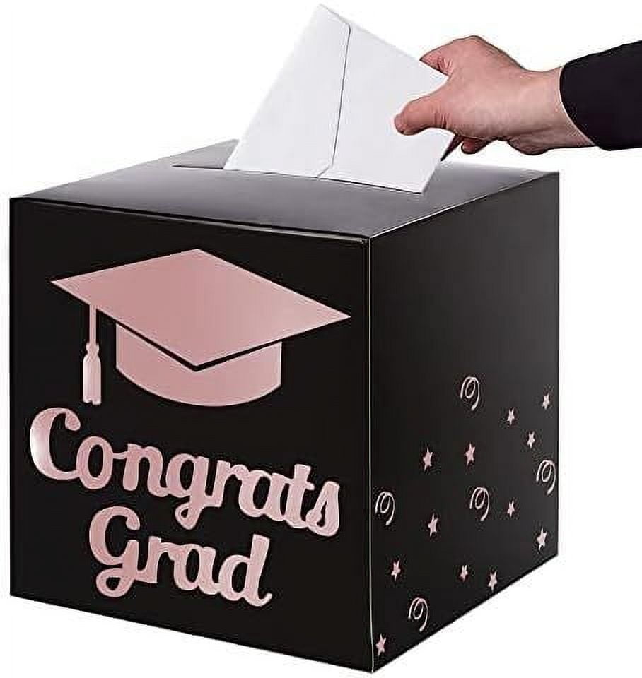 Holiday Decor Graduation Card Box With Lid Elegant Black And Rose Gold ...