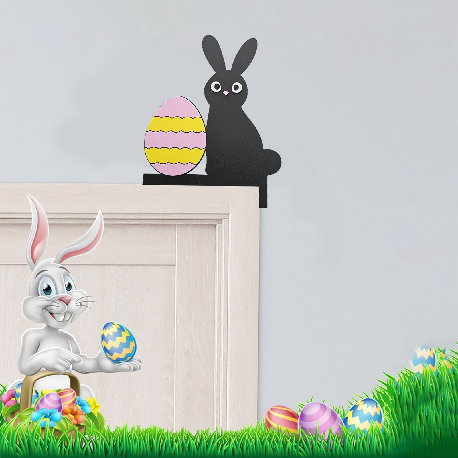 Holiday Decorations 1 Pc Easter Bunny Pushing Easter Egg Door Corner ...