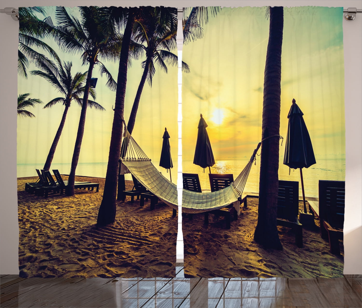 Ambesonne Beach Curtains 2 Panel Set, Coconut Exotic Palm Trees, 108" x ...