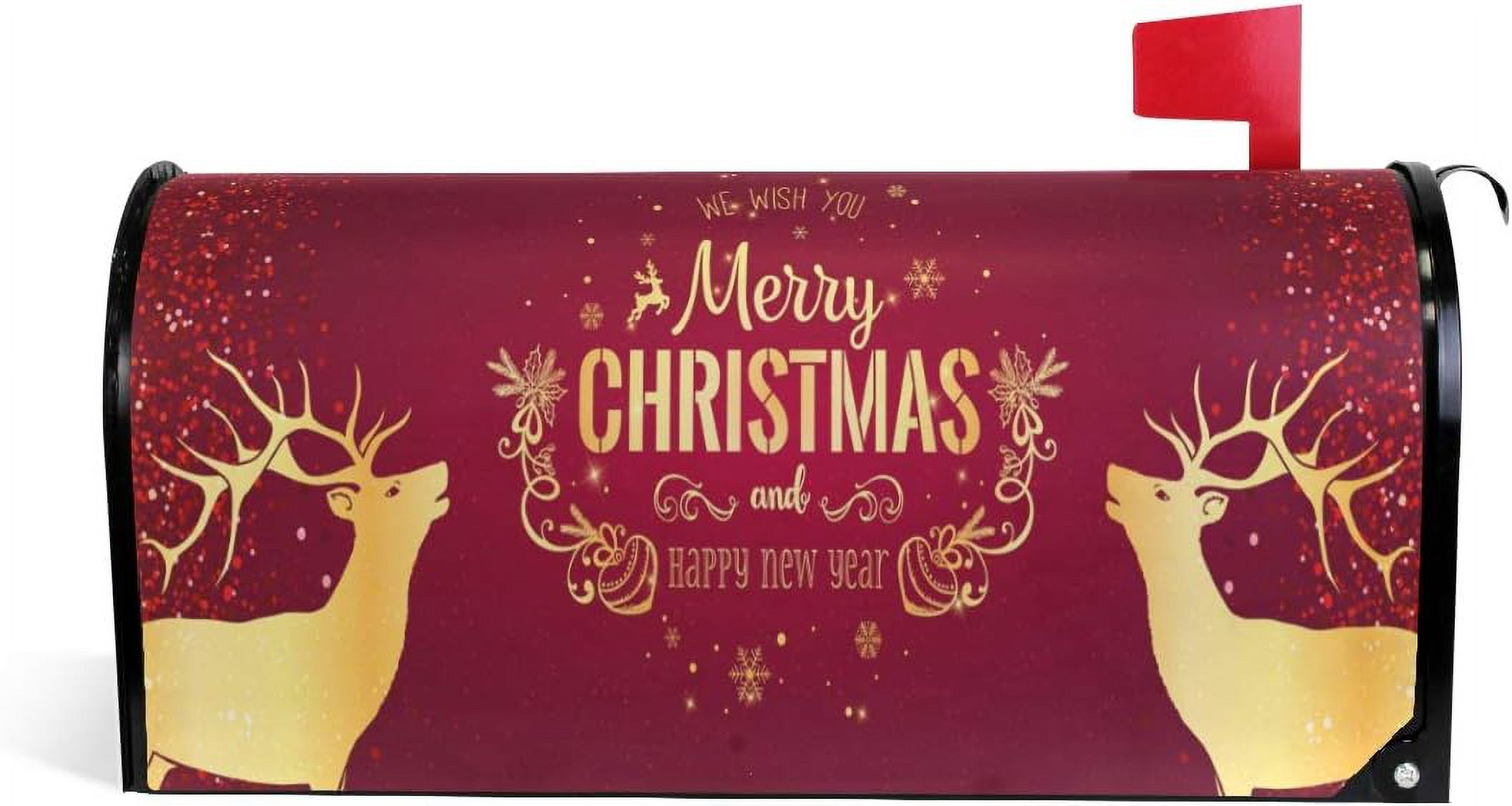 Holiday Deer Merry Christmas and New Year Magnetic Mailbox Cover ...