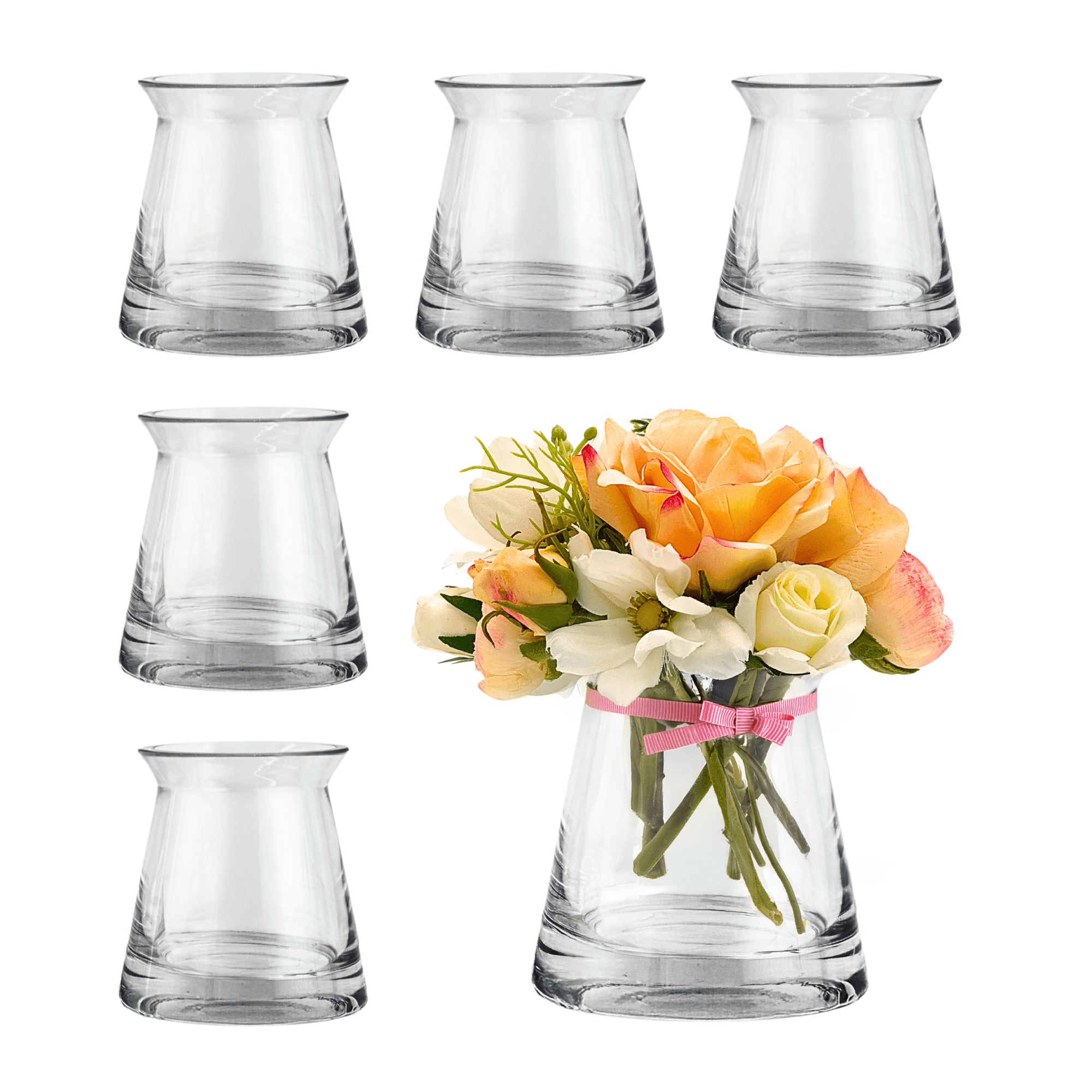 Holiday Designs – Set of 6 Clear Glass Vases, Tapered Flower Vases with ...