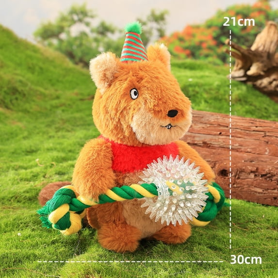 Holiday Dog Chew Toy – Plush Squeaker + Rope Knot Teething Toy, Durable ...