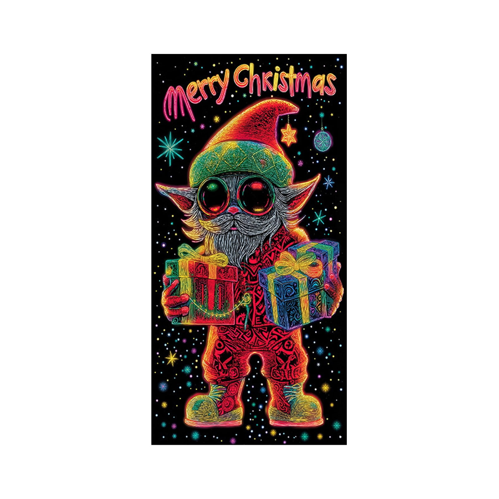 Holiday Door Decoration with Fluorescent Glow Santa and Tree Print for ...