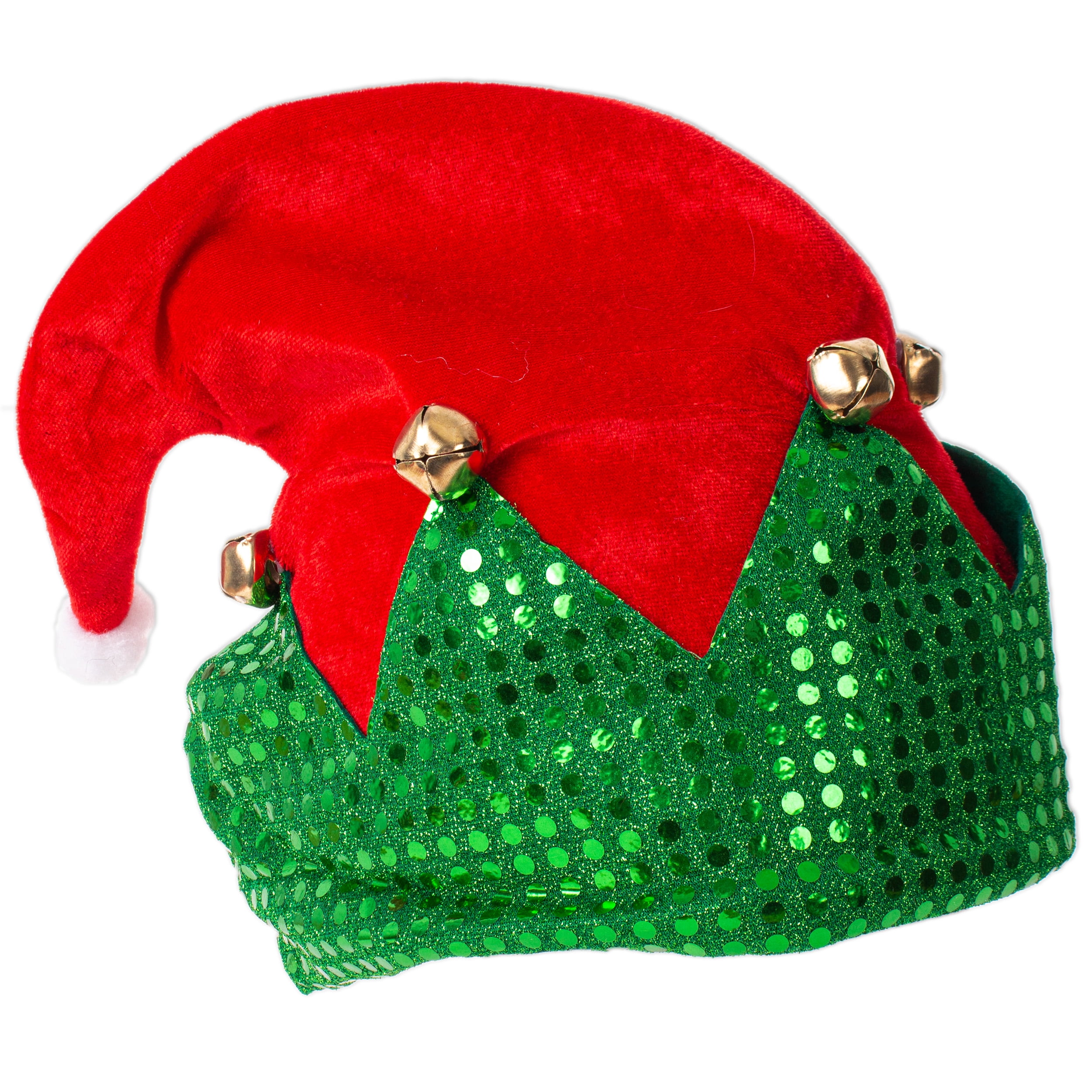 Holiday Elf Curled w Bells Santa Helper Costume Hat, One-Size 23" Cir ...