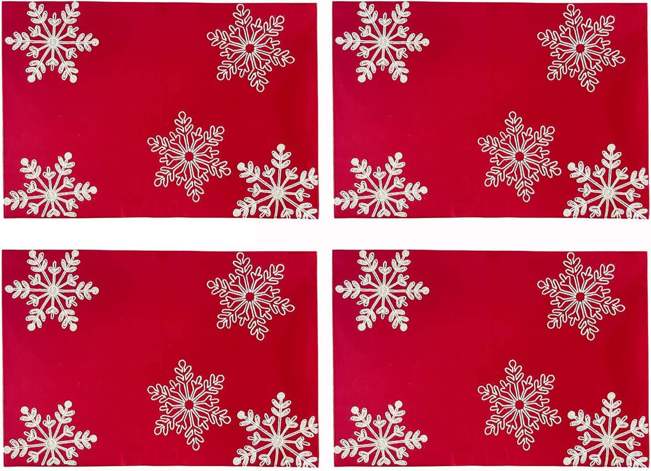Holiday Embroidered Snowflake Placemats 13" W x 19" L, Set of 4 - Red ...