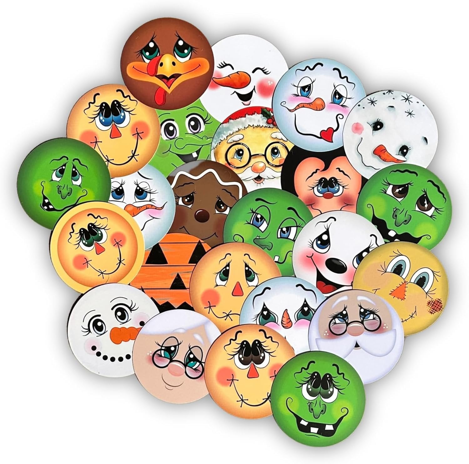 Holiday Faces Freshie Cardstock 2 Rounds Circle 24 Pack Snowman, Grinch ...