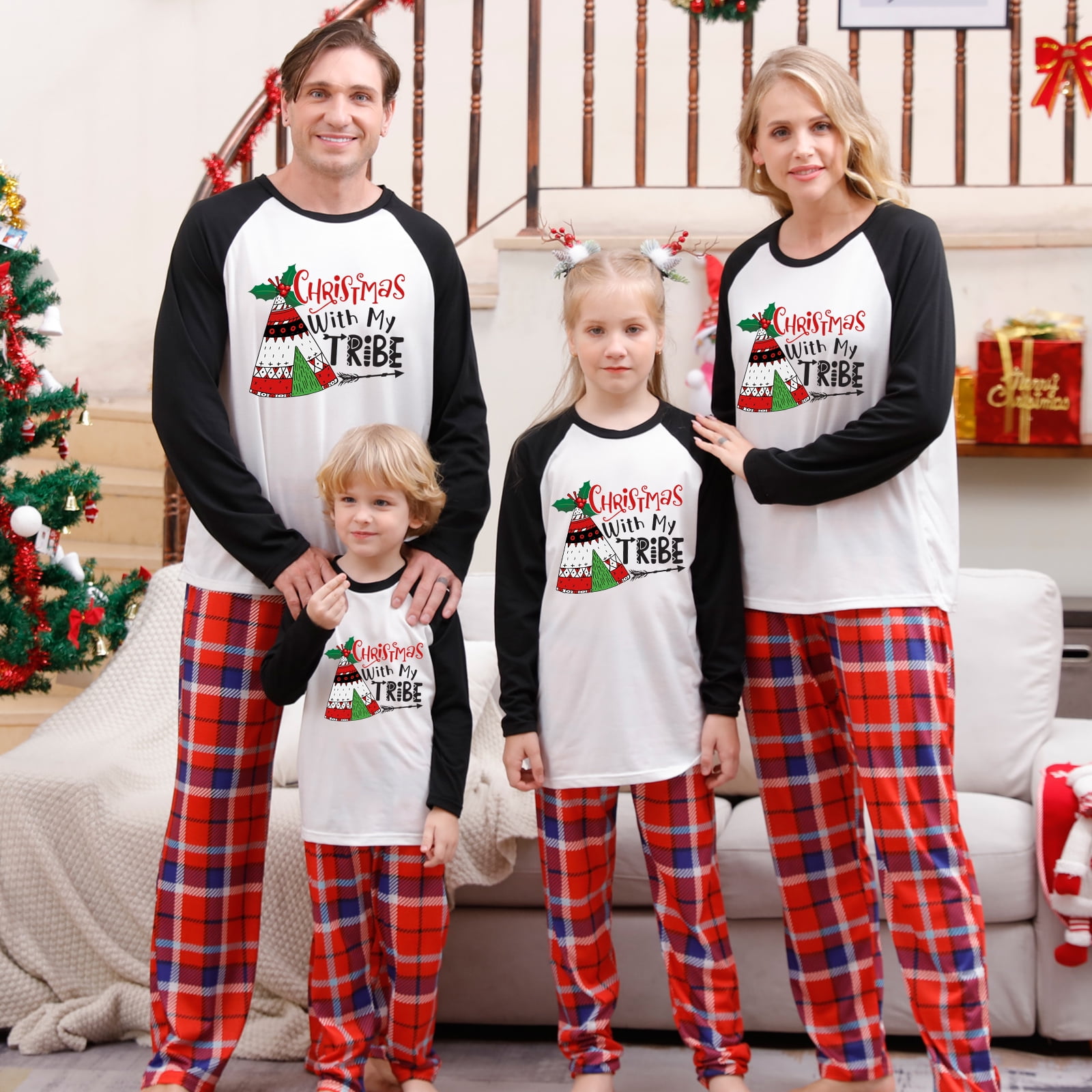 Holiday Family Matching Pajamas Christmas Pjs Set Long Sleeve Tops Xmas ...