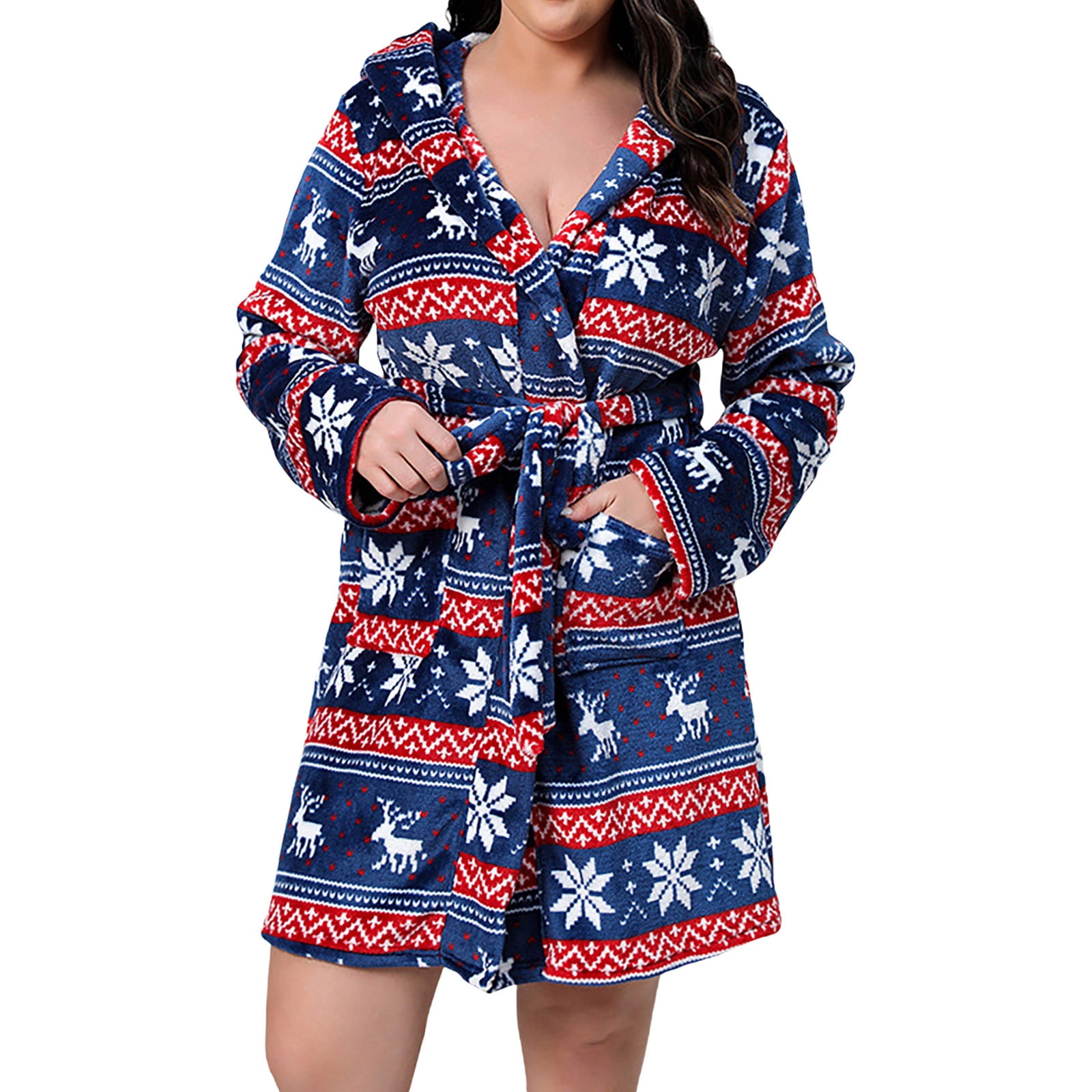 Holiday Flannel Nightgown Robe for Women Cozy Xmas Fair Isle Lounger ...