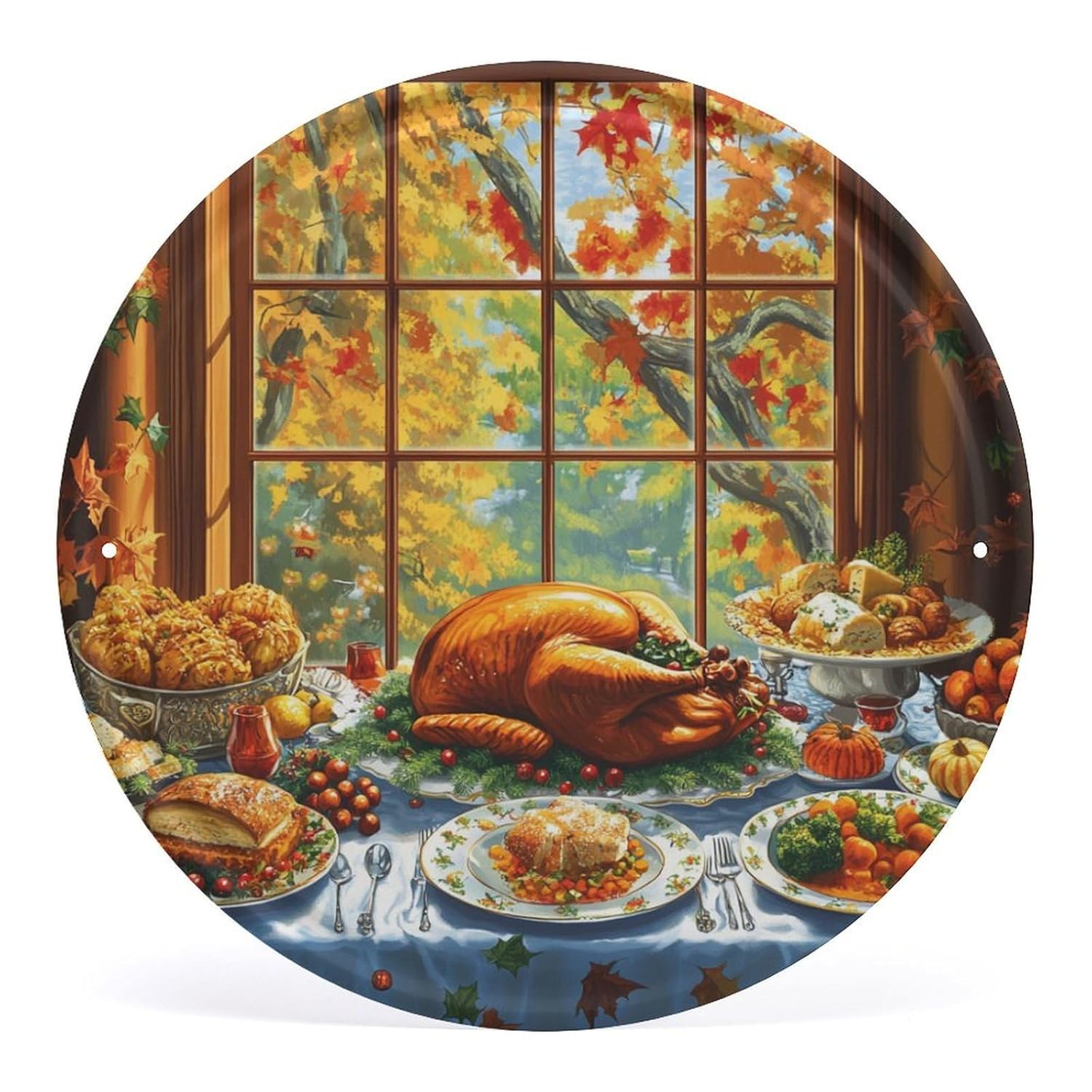 Holiday Food Turkey Thanksgiving Fall Round Metal Tin Sign Thanksgiving ...