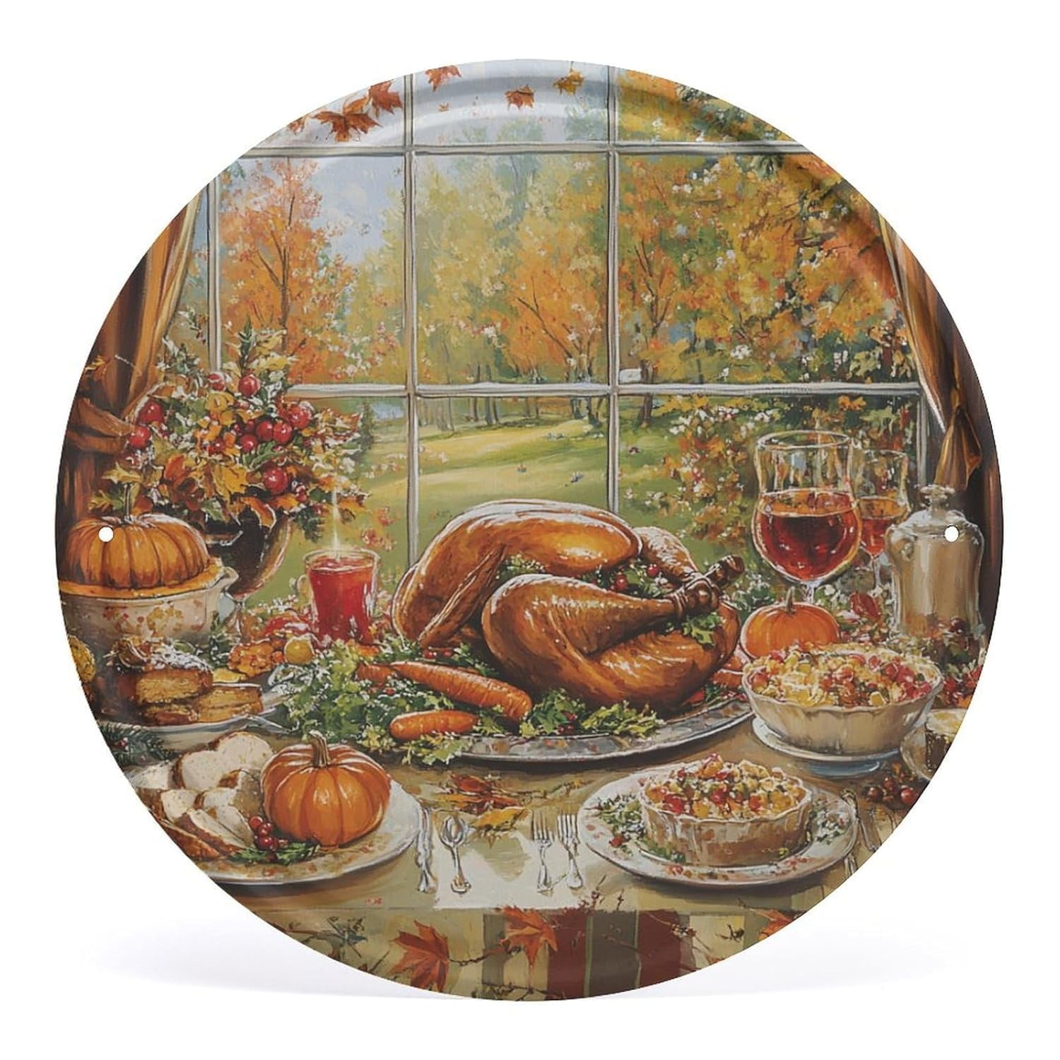 Holiday Food Turkey Thanksgiving Fall Round Metal Tin Sign Thanksgiving ...