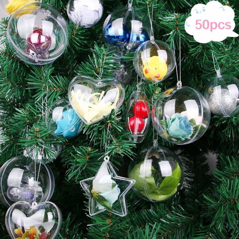 Holiday Gift Filler Ornaments, 50 PCS Easy-to-Fill Clear Balls for ...