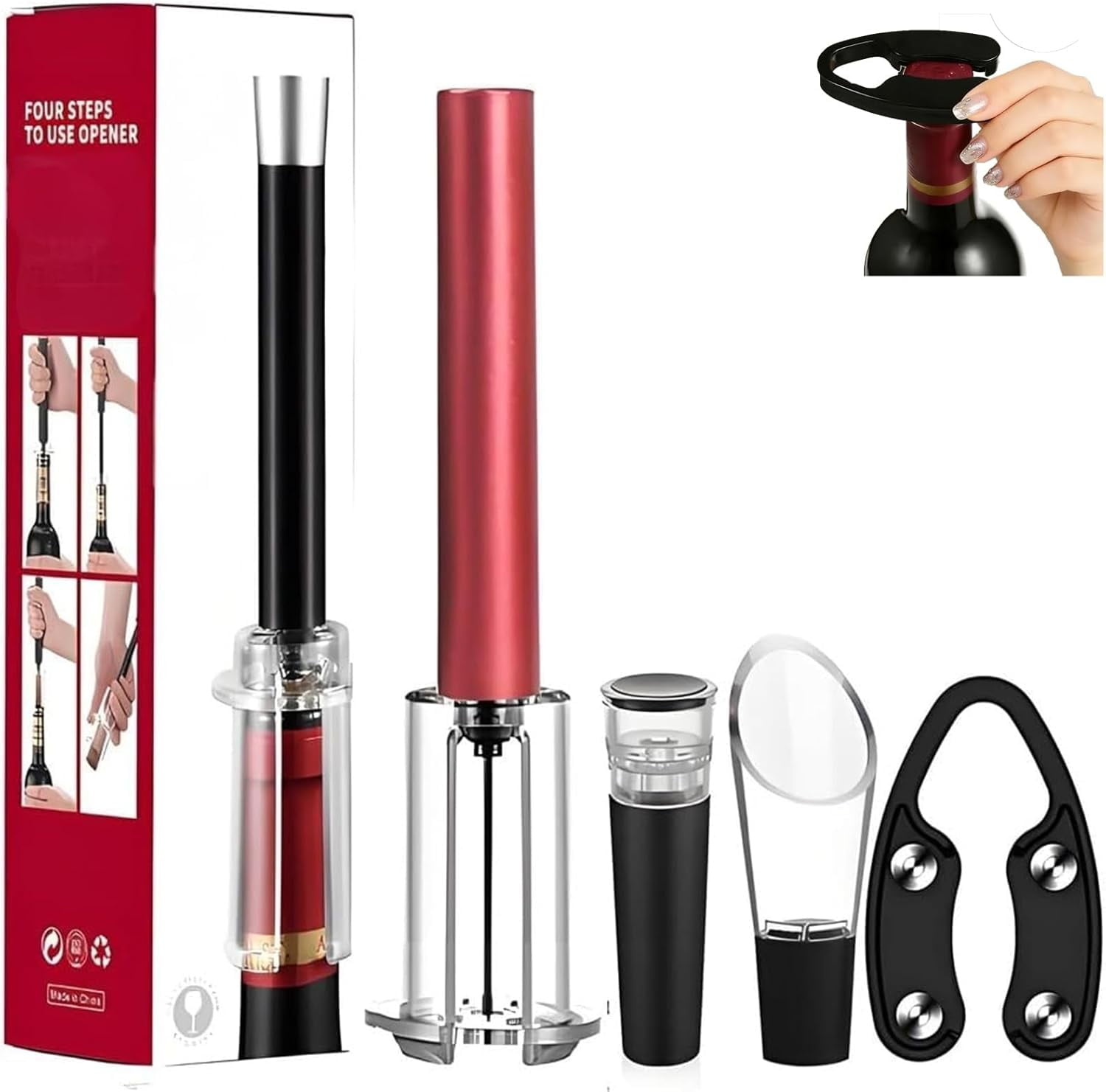 Holiday Gift Set, 4-in-1 Wine Opening Set with Air Pressure Pump – Easy ...