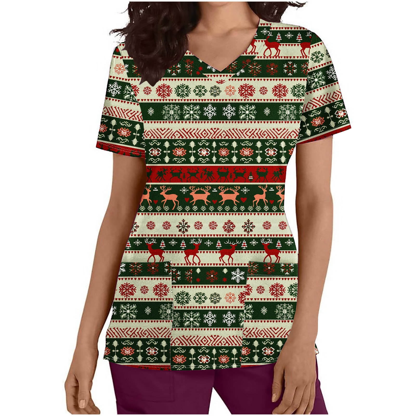 Holiday Gifts! Titcea Christmas Scrub Tops Women Xmas Printed Short ...