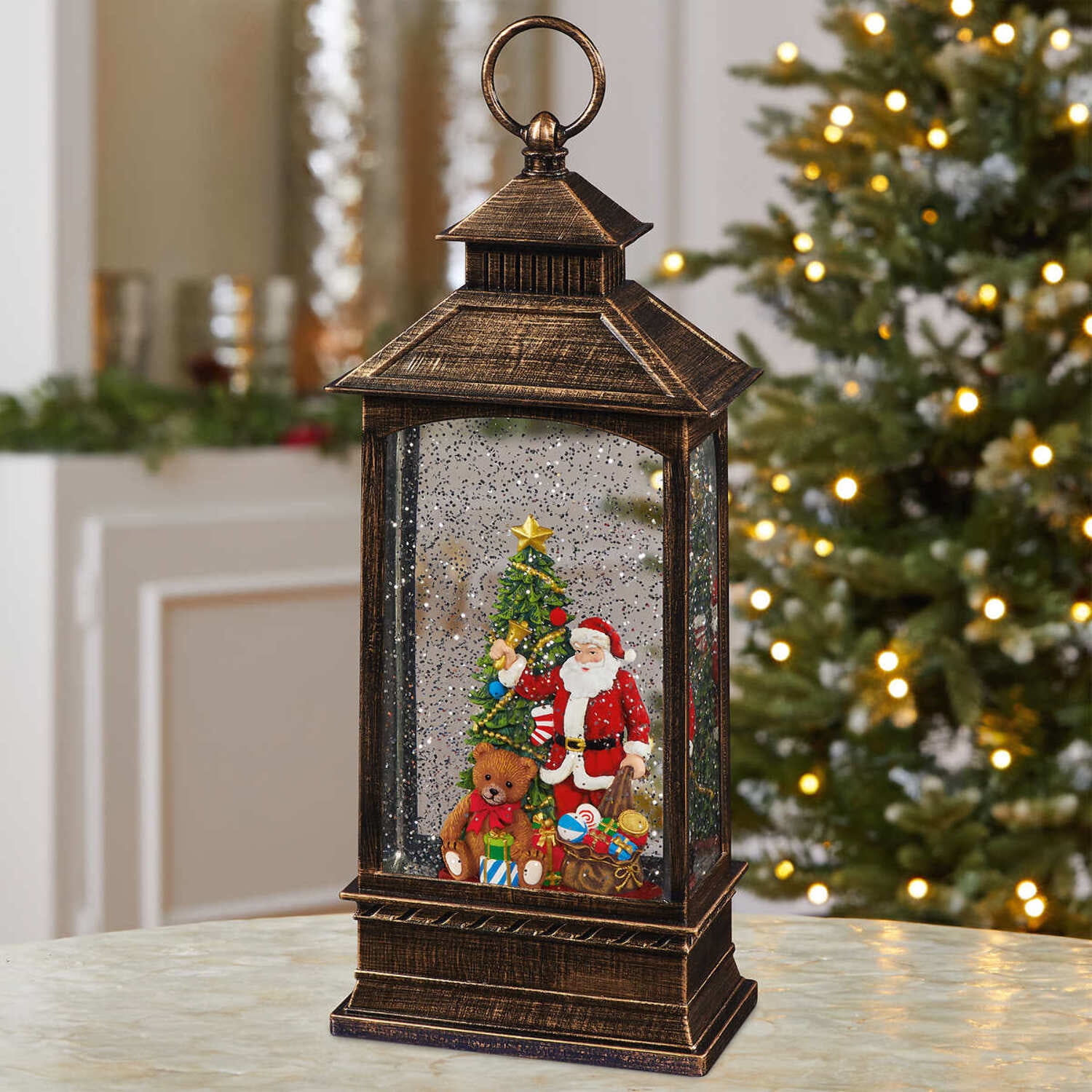 Masala House INC Holiday Glitter Lantern, LED Light, Swirling Water ...