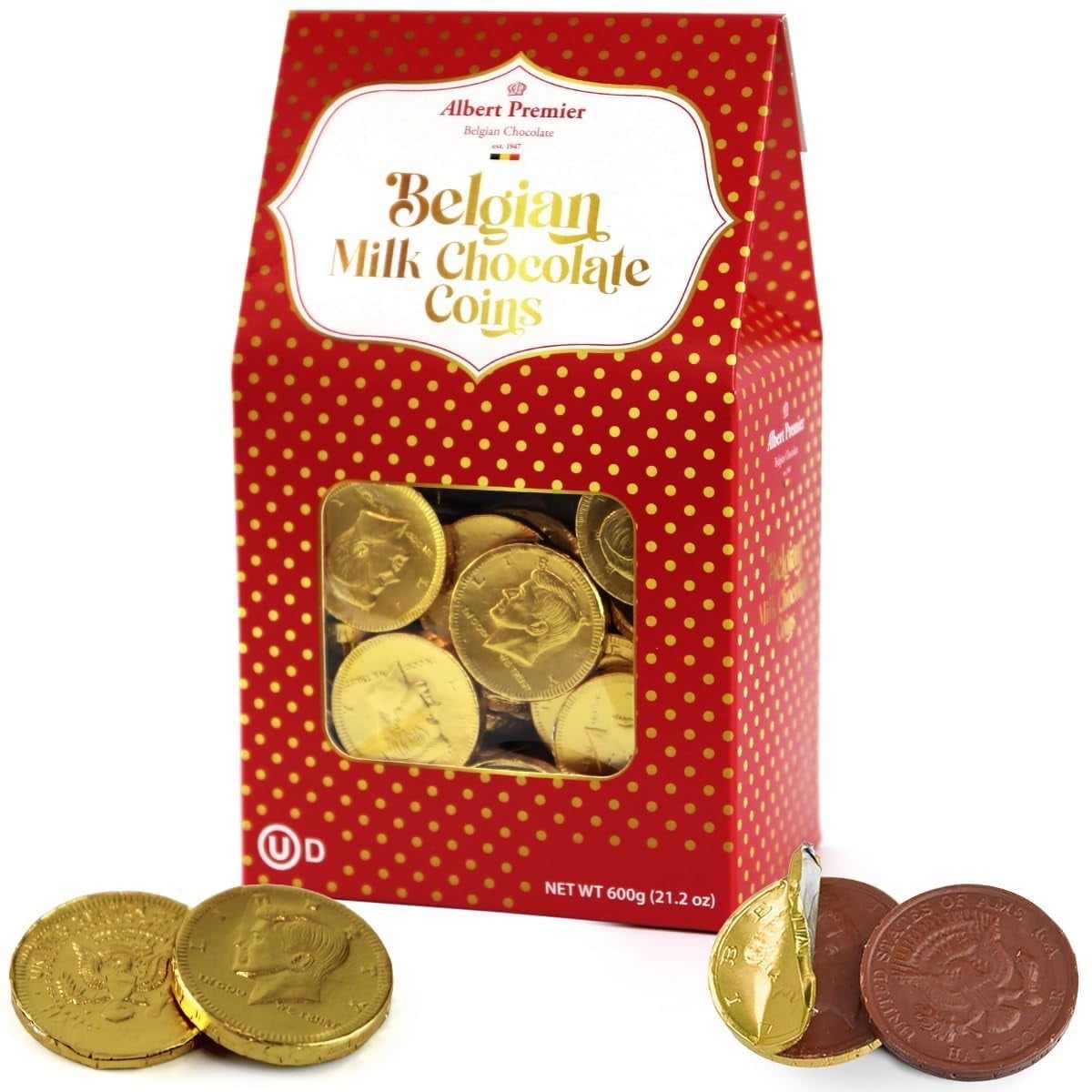 Albert Premier Chocolate Gold Coins – 600g Belgian Milk Gold Coin