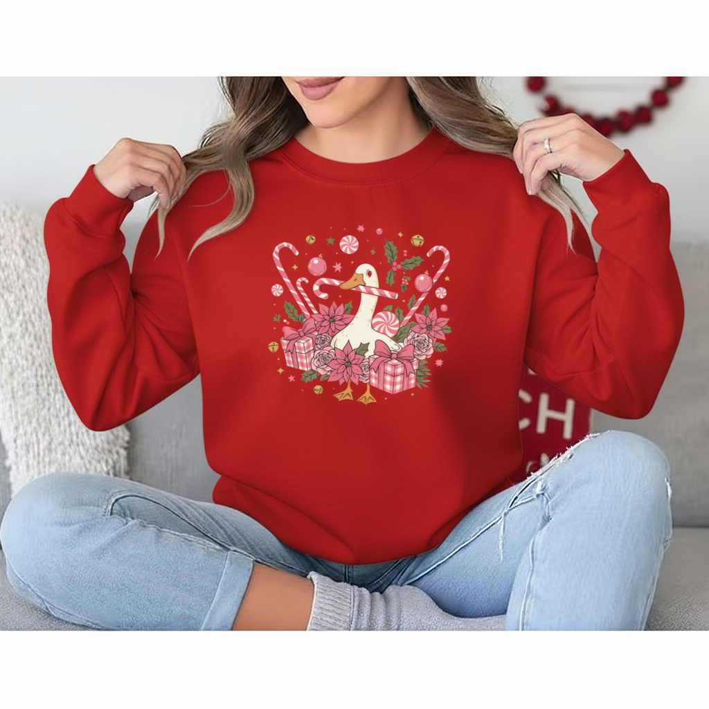 Holiday Goose Candy Gift Sweatshirt Coquette Cute Fun Christmas Festive ...