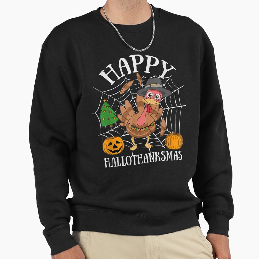 Holiday Happy Turkey Hallowthanksmas Graphic Unisex Sweatshirt Retro ...