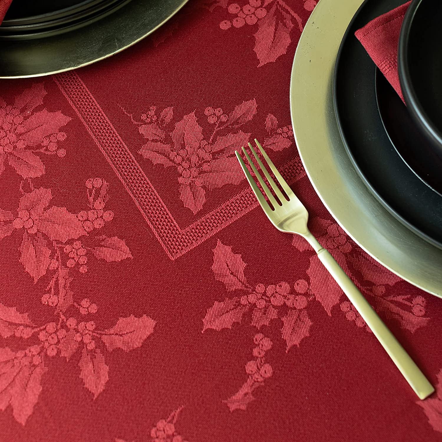 Holiday Heavyweight Engineered Jacquard Fabric Table Cloth, Holiday ...