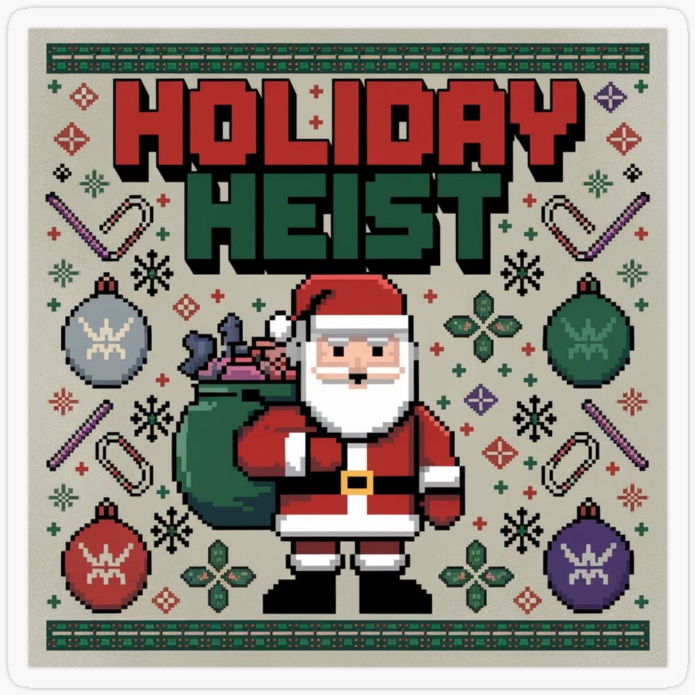 Holiday Heist Retro Santa Pixel Art Transparent Stickerphone Decal ...