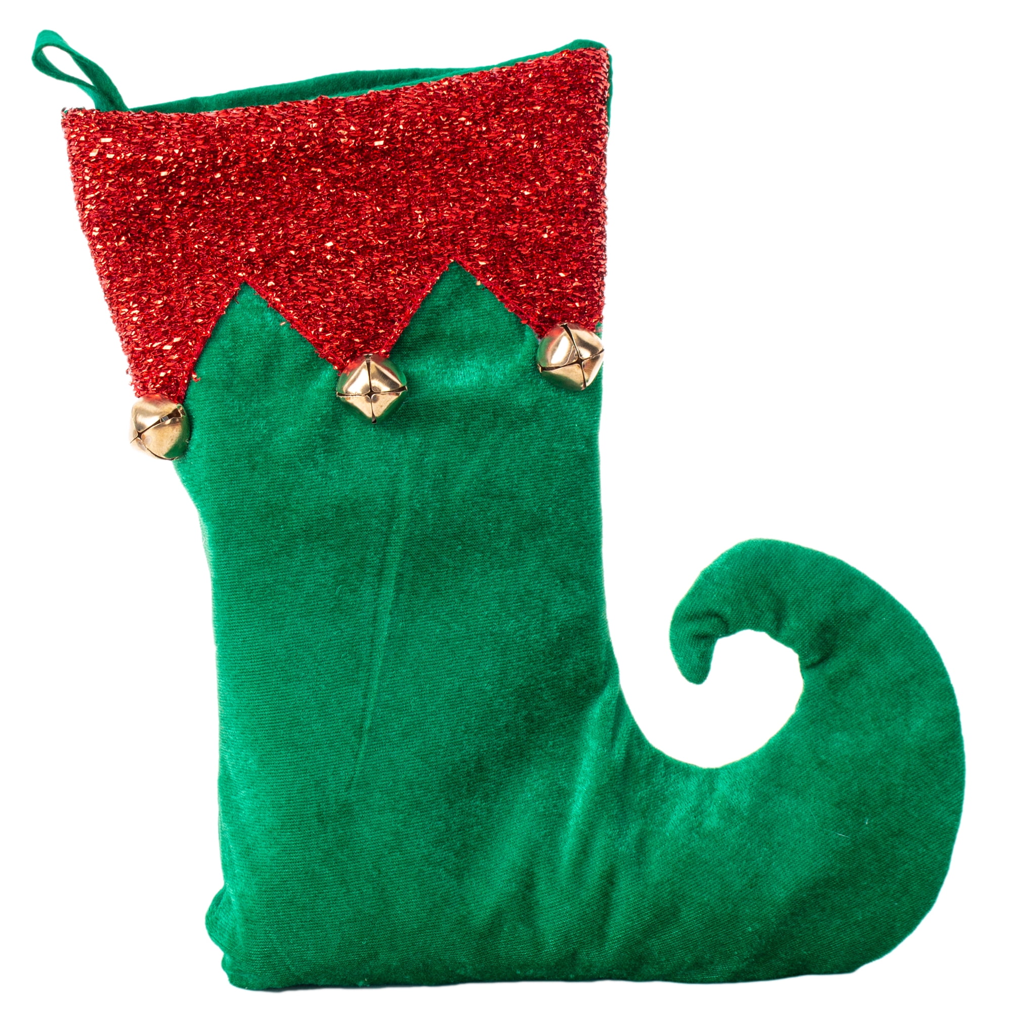 Holiday Helper Elf Style Jingle Bells 17.5" Christmas Stocking, Green ...