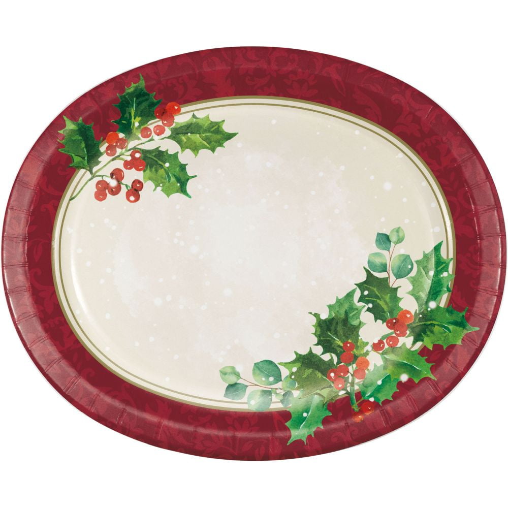 Holiday Holly 12-inch Oval Paper Plates 8 Per Pack - Walmart.com