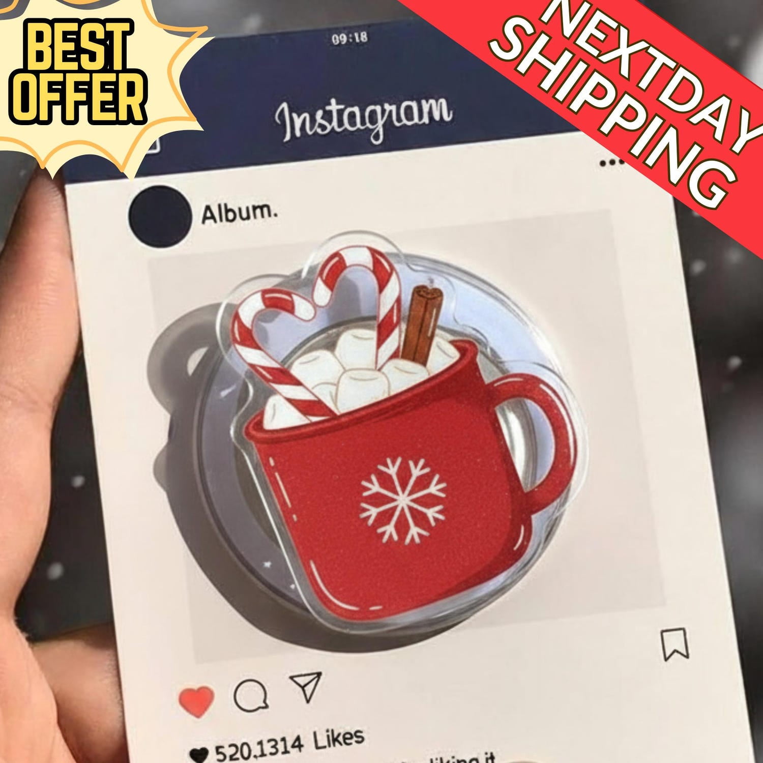 Holiday Hot Chocolate Magnetic Phone Grip: Cute Red Mug with Candy ...