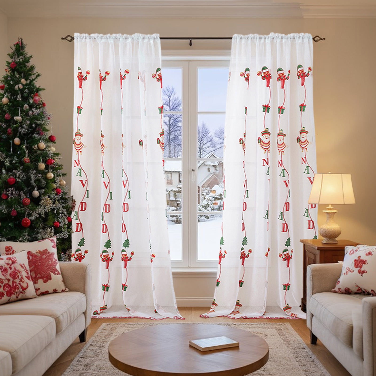 Holiday Jacquard Drapes - Extra Wide 214cm Luxury Curtains with Light ...