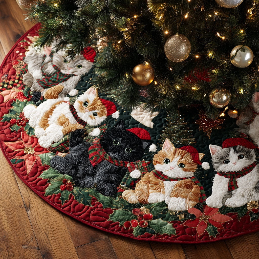 Holiday Kittens Christmas Quilted Tree Skirt, Christmas Holiday Decor ...
