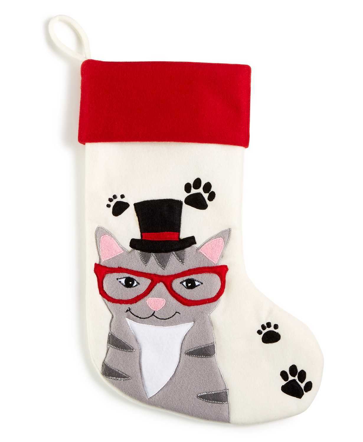 Holiday Lane Cat with Glasses & Hat Stocking - Walmart.com