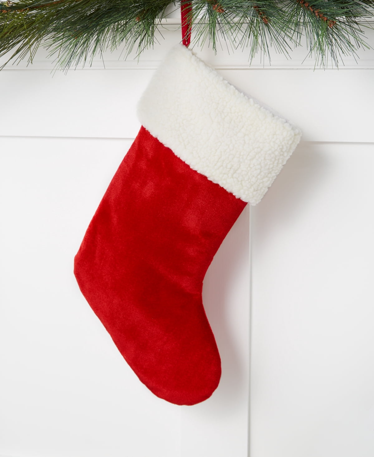Holiday Lane Fleece-Cuffed Velvet Stocking, Created for Macy's ...