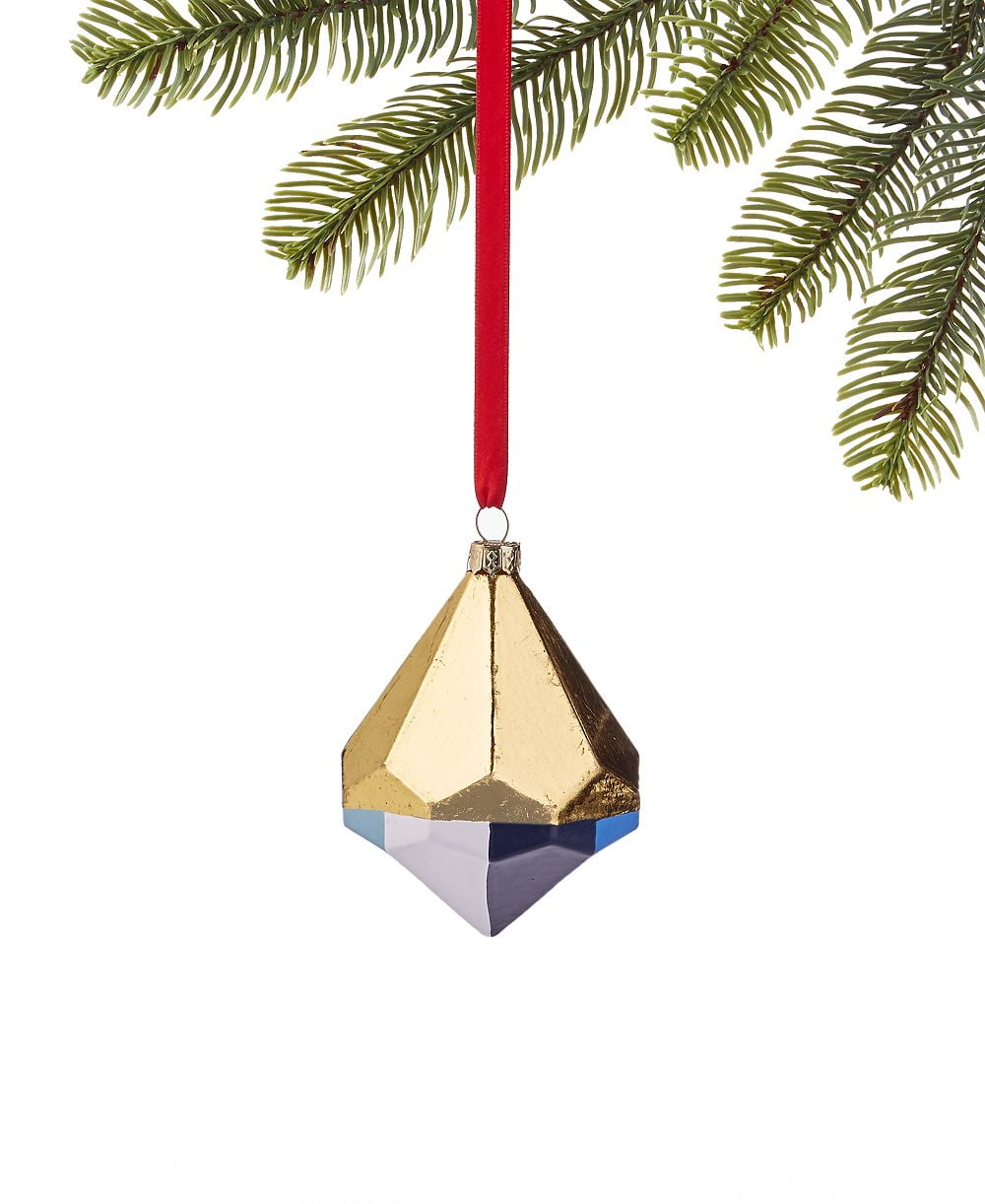 Holiday Lane Glass Blue and Gold-Tone Diamond Drop Ornament - Walmart.com