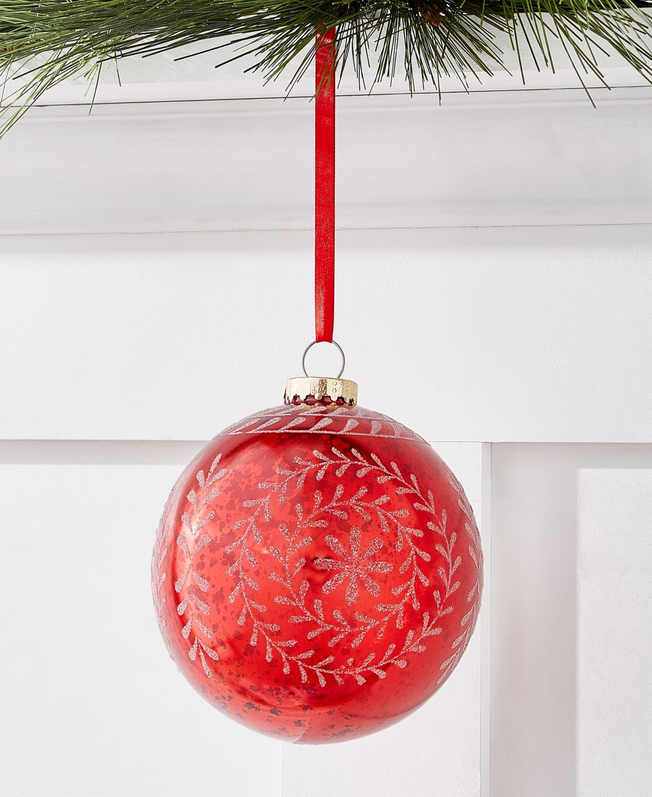 Holiday Lane Ruby Red Holiday Oversized Red Flocked Floral Ball ...