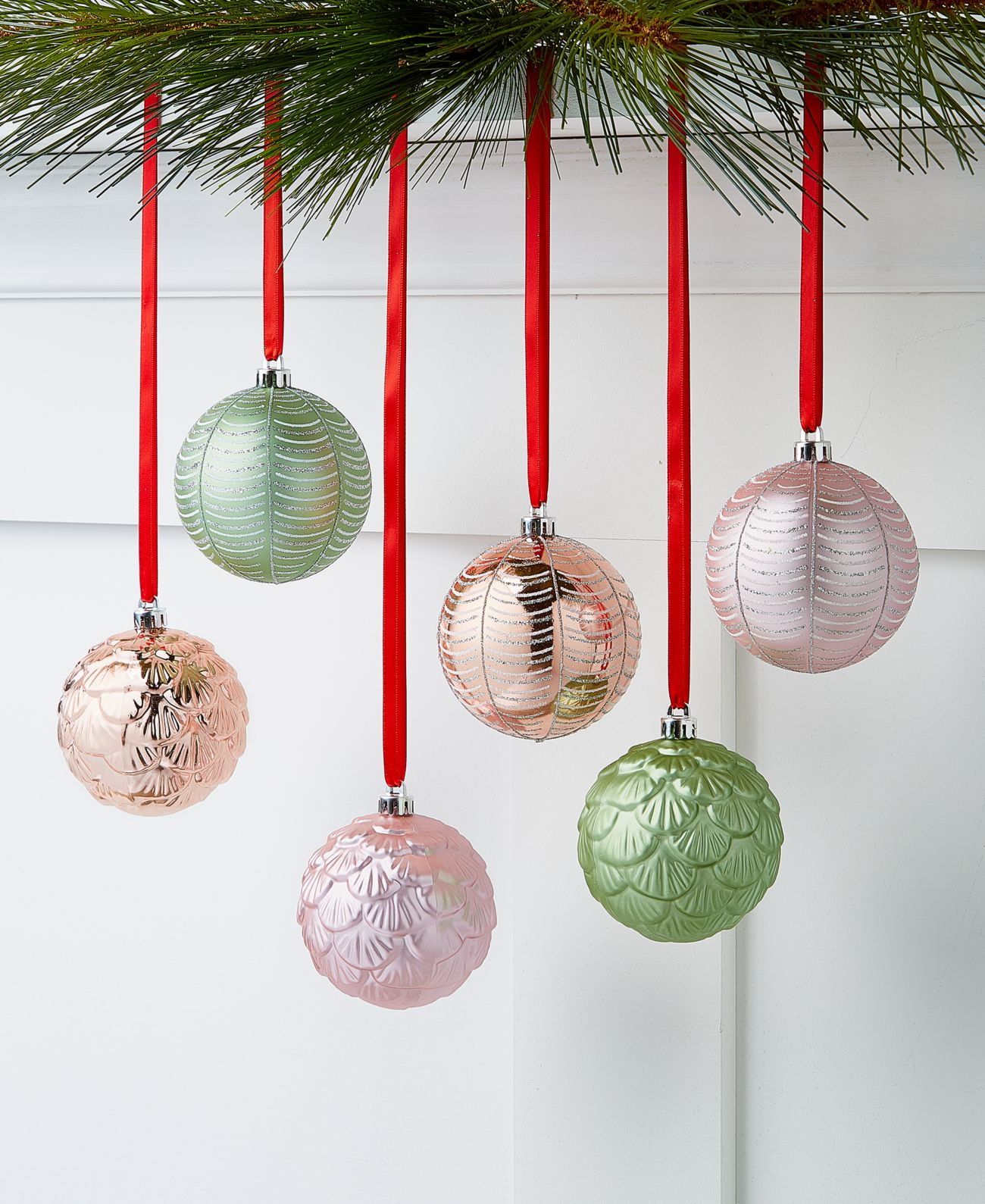 Holiday Lane Shimmer and Light Pink and Green Shatterproof Ornaments ...