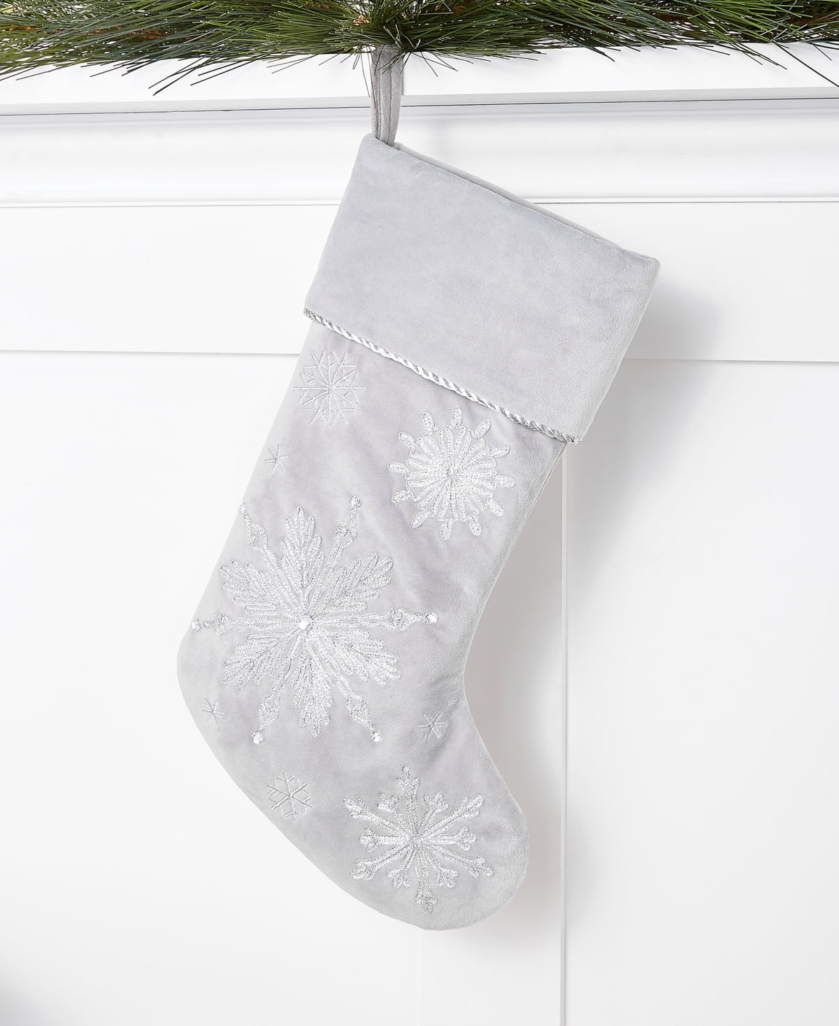 Holiday Lane Silver with White Snowflake Stocking, Created for Macy's ...