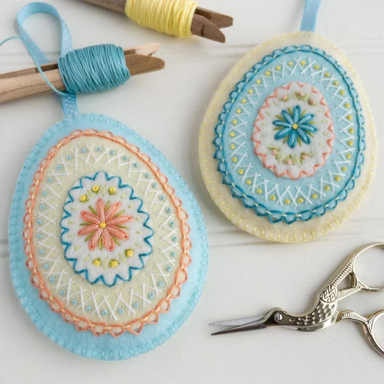 Holiday Limited Edition！ Embroidered Easter Eggs Kit 3D Wool Diy Craft Kit with Embroidery ...