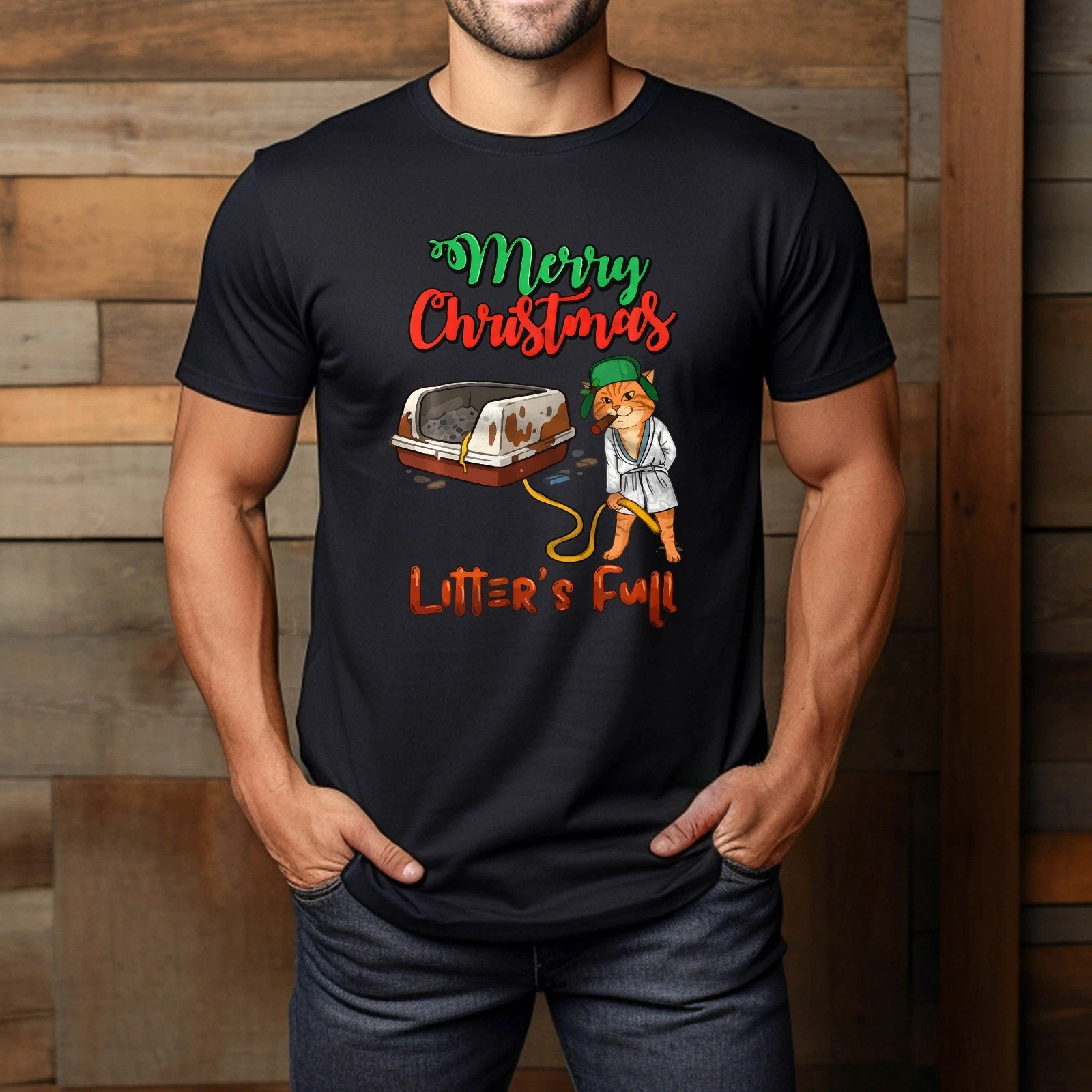 Holiday Litter’s Full Cat Meme Graphic with Festive Humor Unisex T ...