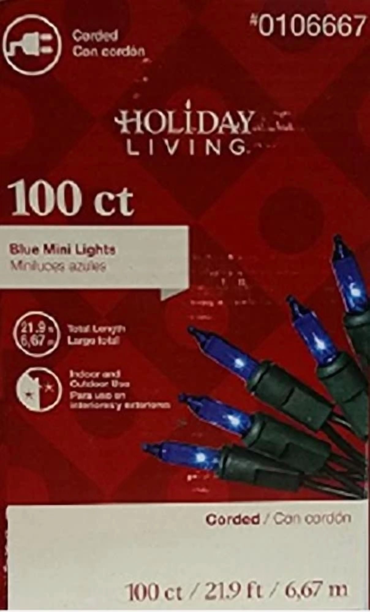 Holiday Living 100Ct 20.62-Ft Blue Mini Plug-In Christmas String Lights ...